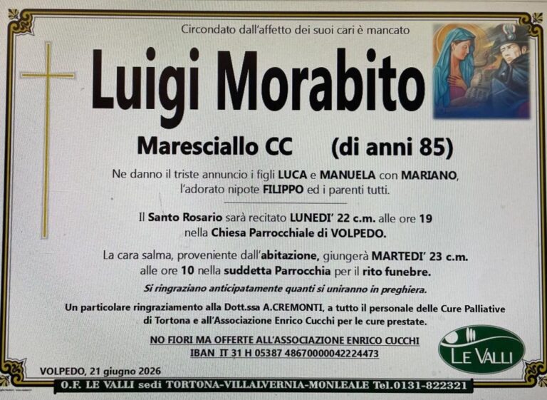 Tortona, Volpedo e la Val Curone ricordano Luigi Morabito il ...